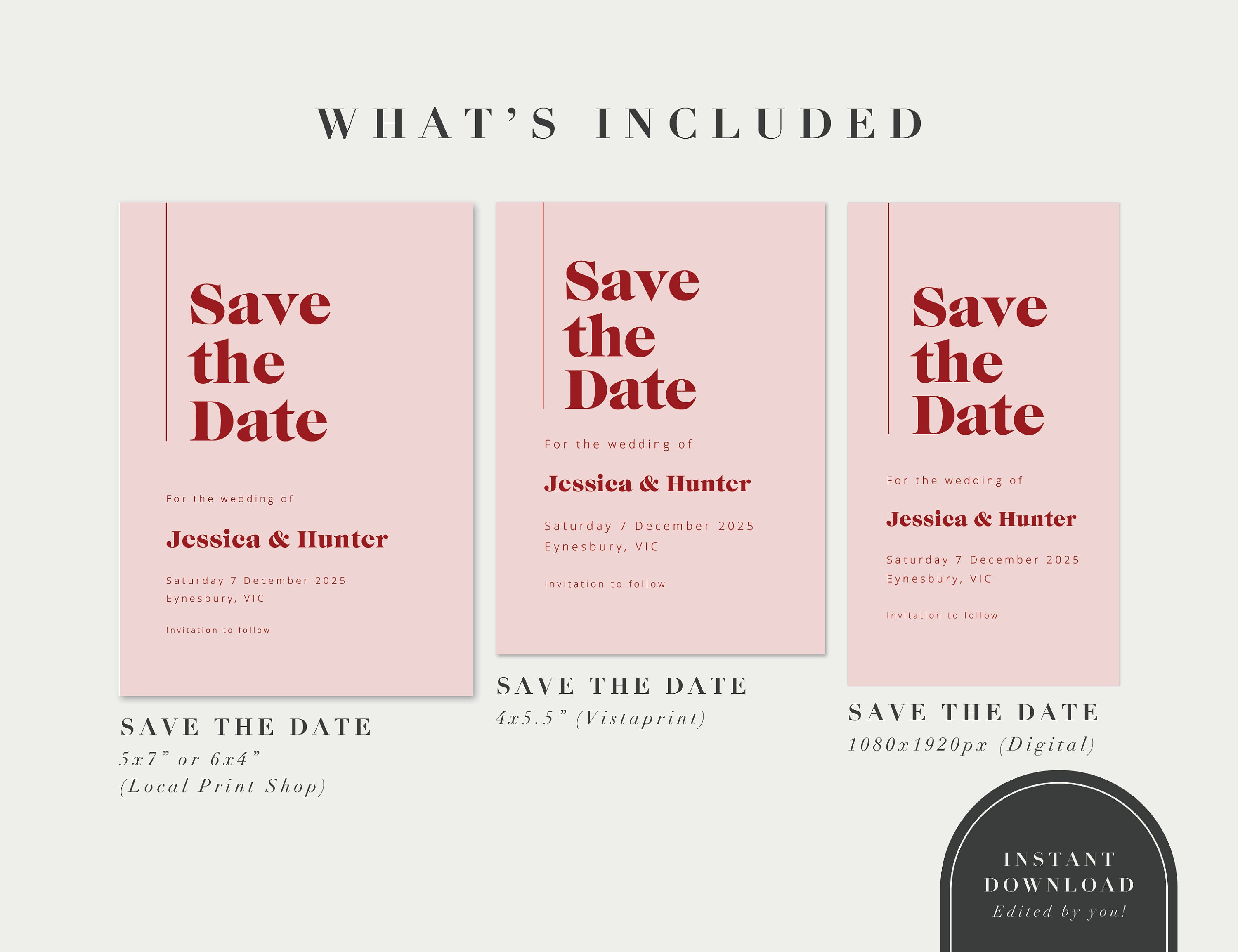 Pink and Red Save the Date Template, Printable Save the Date Card ...