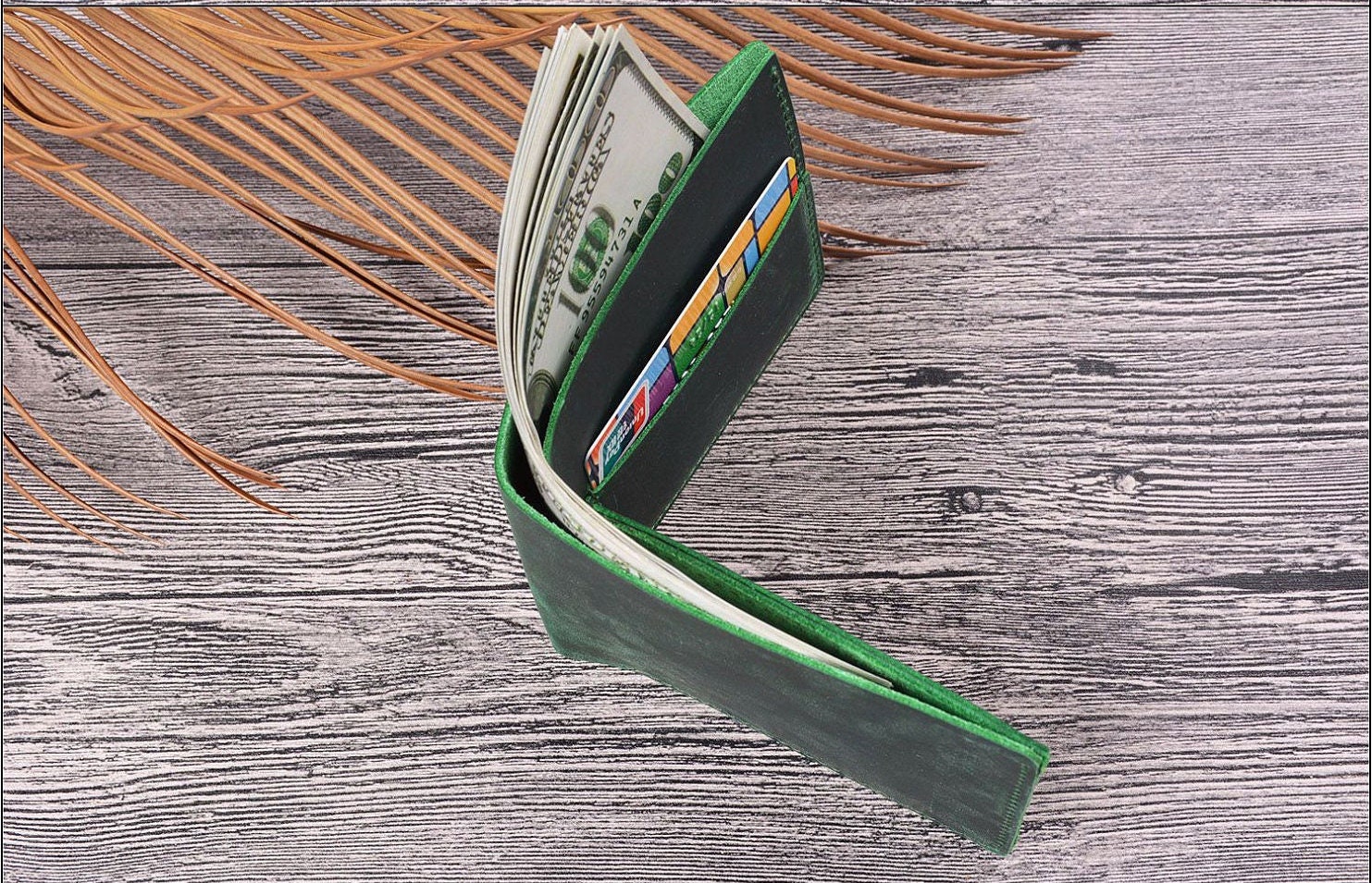 Genuine Green Leather Wallet Men's Wallet minimalist Wallet card Holder ...