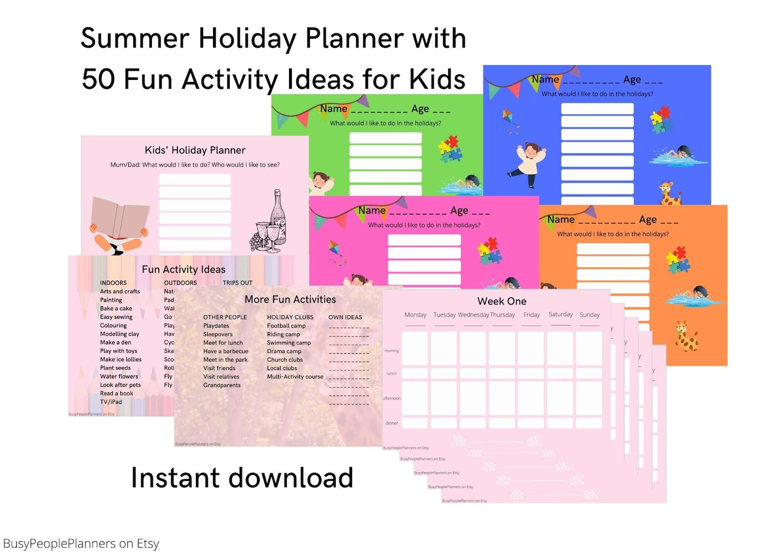 Summer Holiday Planner With 50 Fun Activity Ideas for Kids - Digital ...