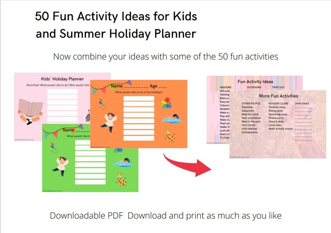 Summer Holiday Planner With 50 Fun Activity Ideas for Kids - Digital ...