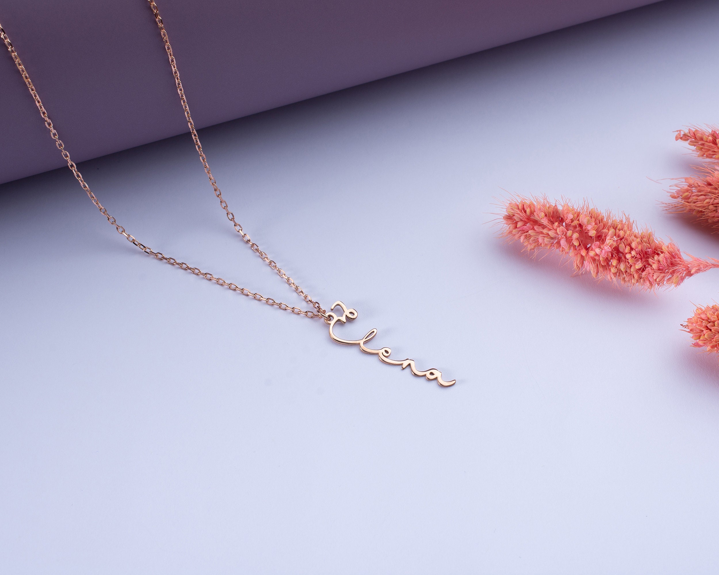 Custom Vertical Name Plate Necklace Italic Handwriting - Etsy