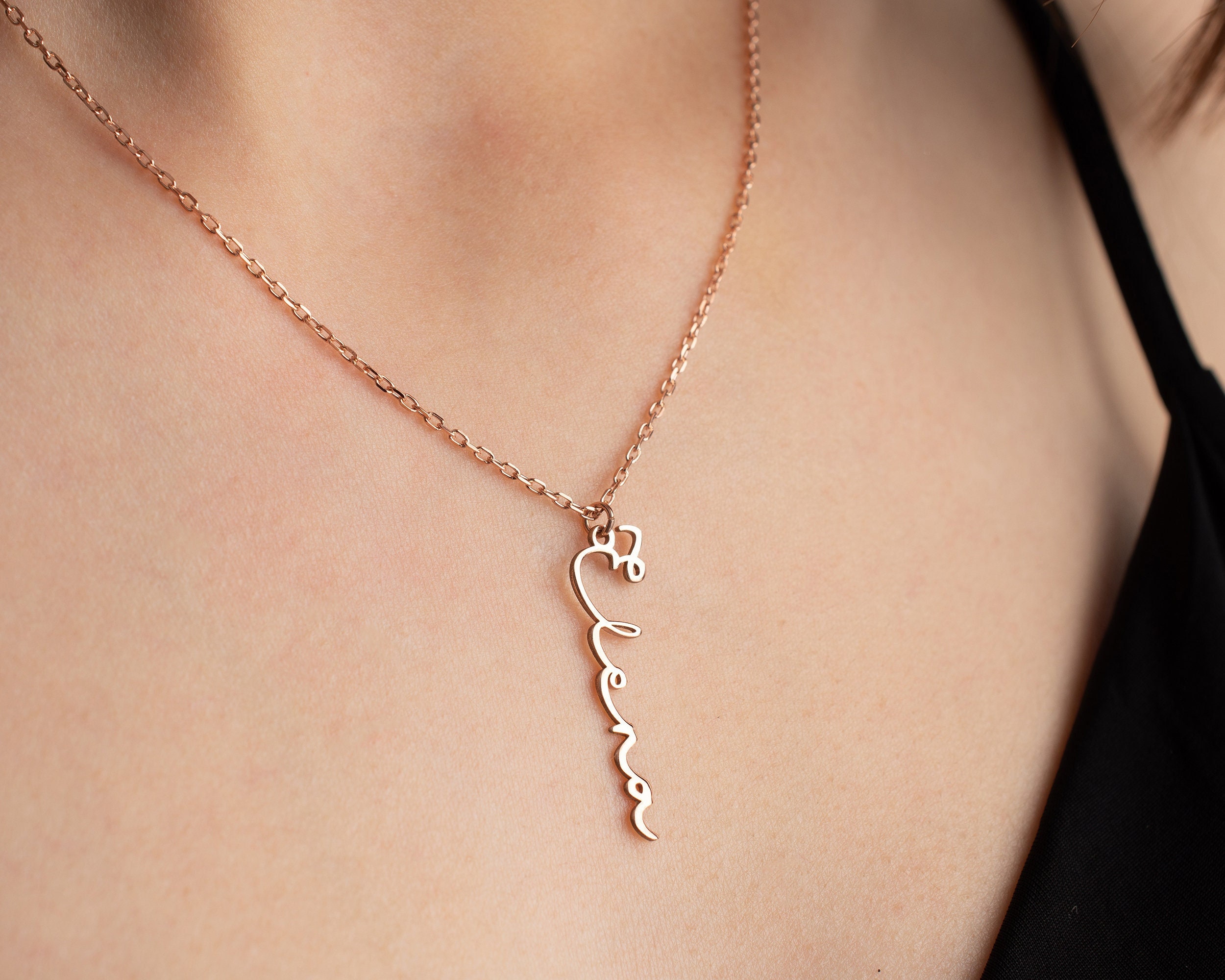 Custom Vertical Name Plate Necklace Italic Handwriting - Etsy