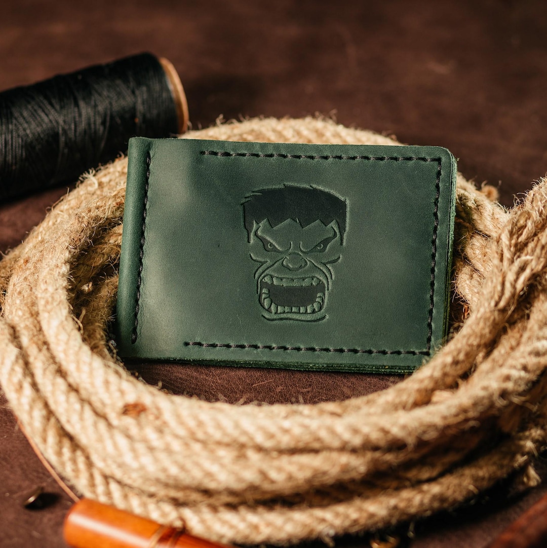 Handmade Leather Money Clip Wallet for Men Green With Hulk Embossing ...