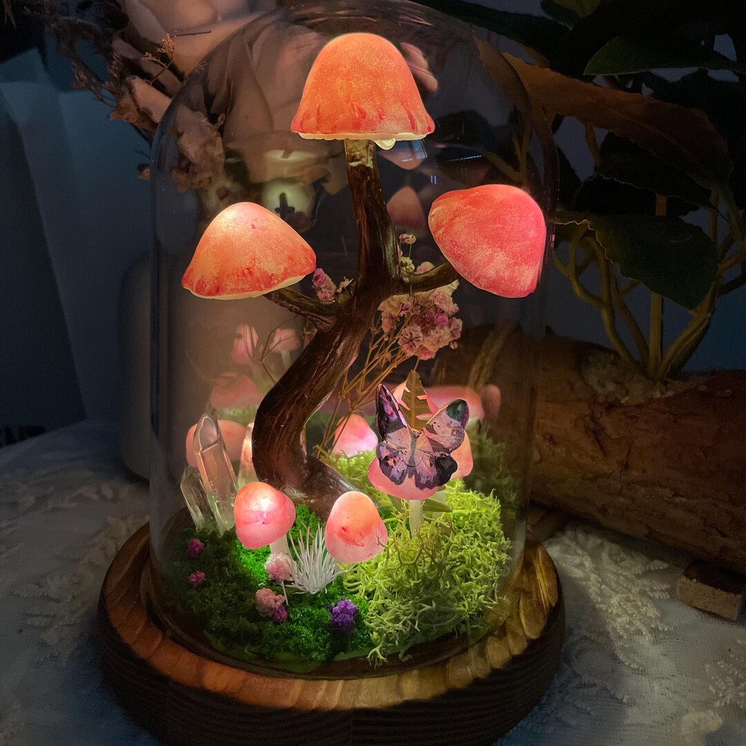 Whimsical Handmade Mushroom Tree With Crystals, Butterflies & Moss ...