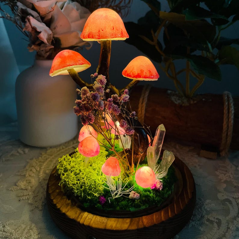 Whimsical Handmade Mushroom Tree With Crystals, Butterflies & Moss ...