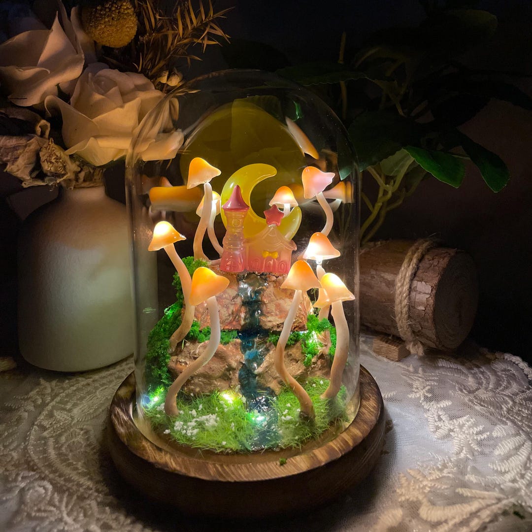 Enchanted Forest Mushroom Lamp With Magic Castle Dreamy Woodland Night ...