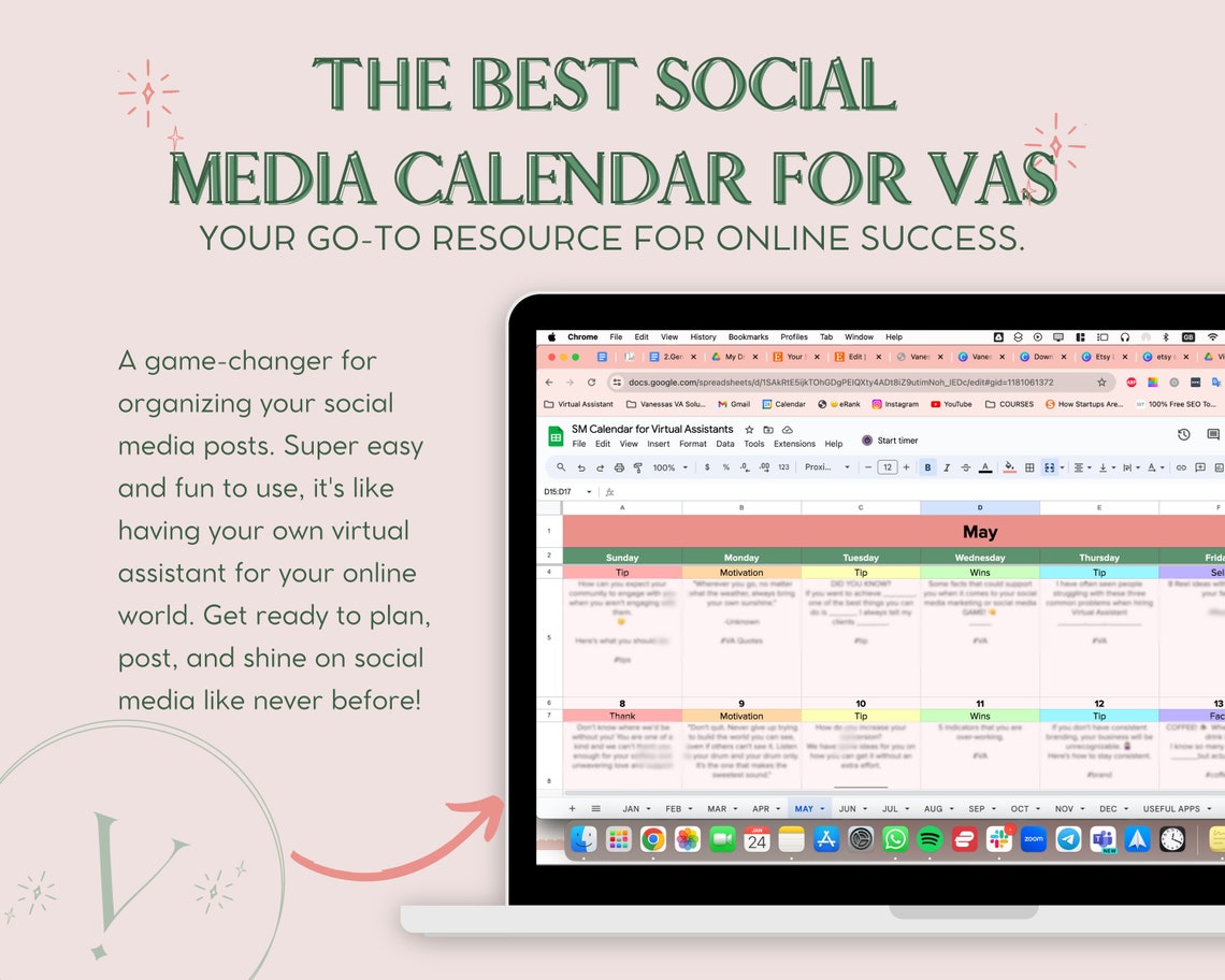 Social Media Content Calendar for Virtual Assistants, Google Sheets ...