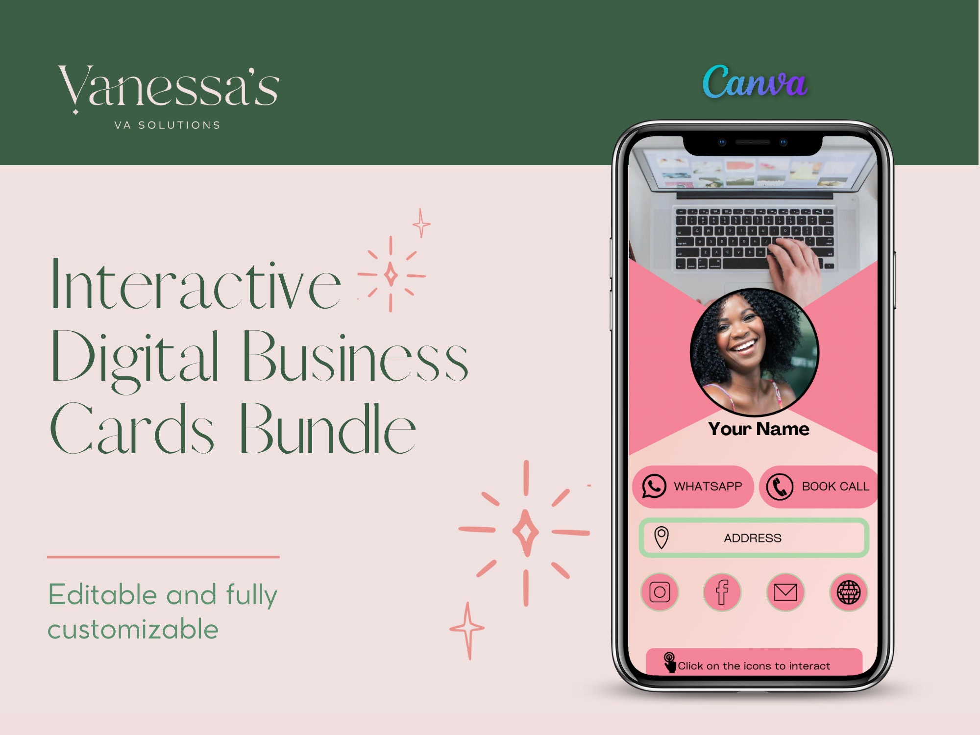 Interactive Business Card Bundle Virtual Assistant Templates Networking ...