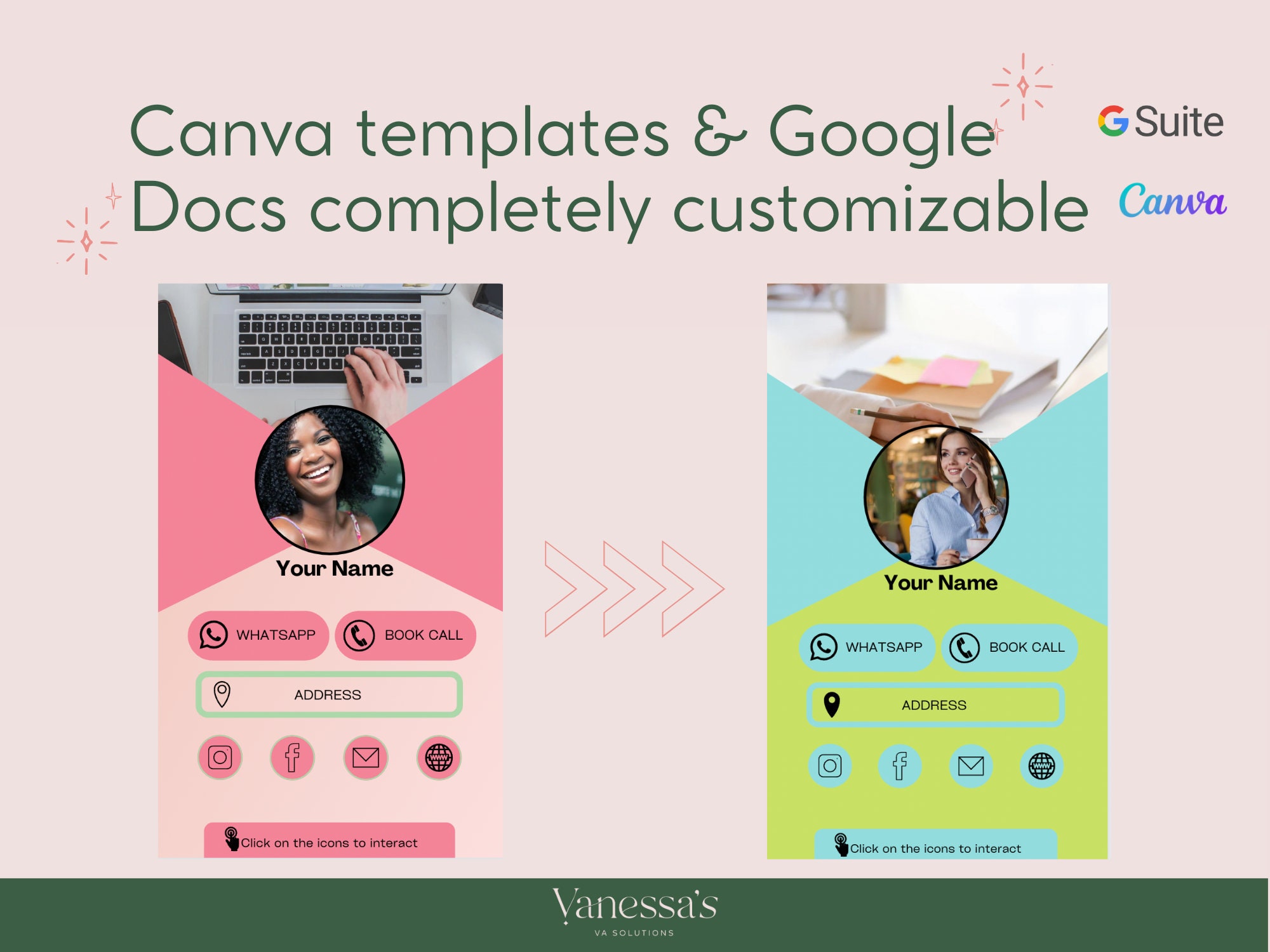 Interactive Business Card Bundle Virtual Assistant Templates Networking ...