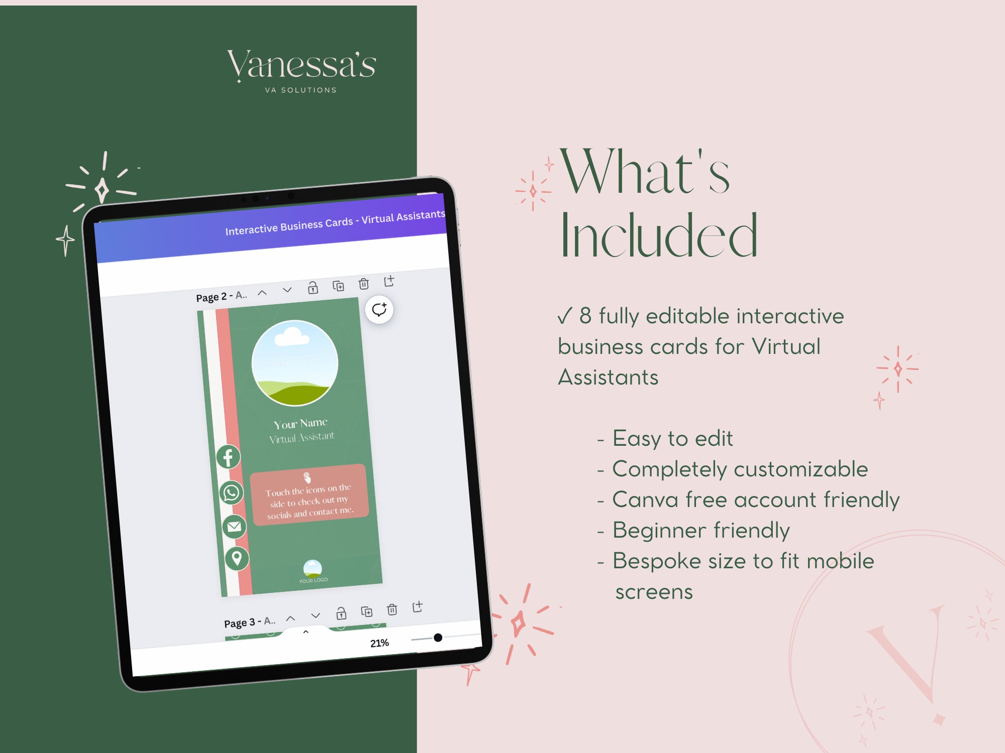 Interactive Business Card Bundle Virtual Assistant Templates Networking ...