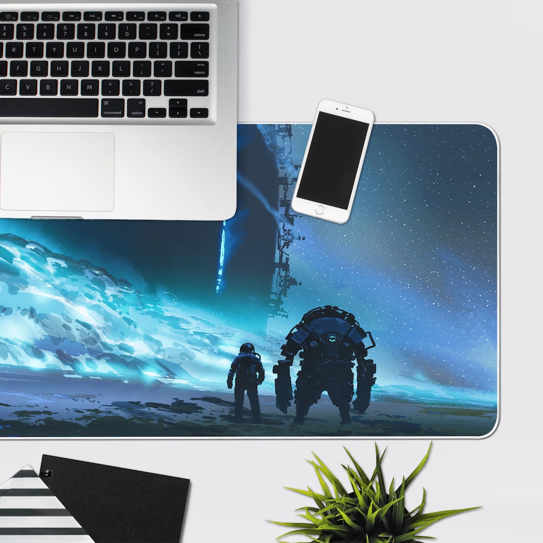 Spaceman and Robot Desk Mat Extended Game Mousepad With Stitched Edges ...