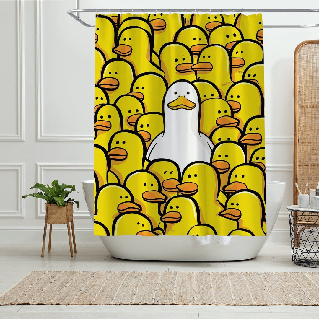 Cute Koda Duck Shower Curtain Yellow Modern Fabric Bathroom Curtain ...