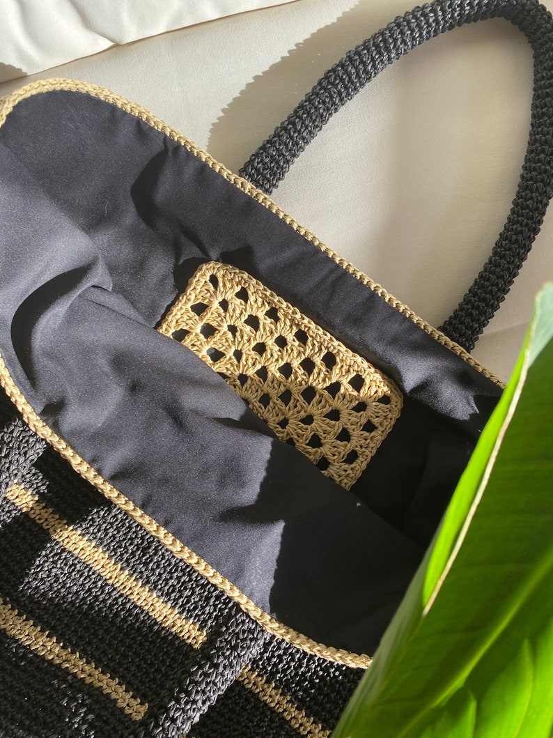 Handmade Knitted Paper Yarn Tote Bag: Lined Crochet Shoulder Bag - Etsy