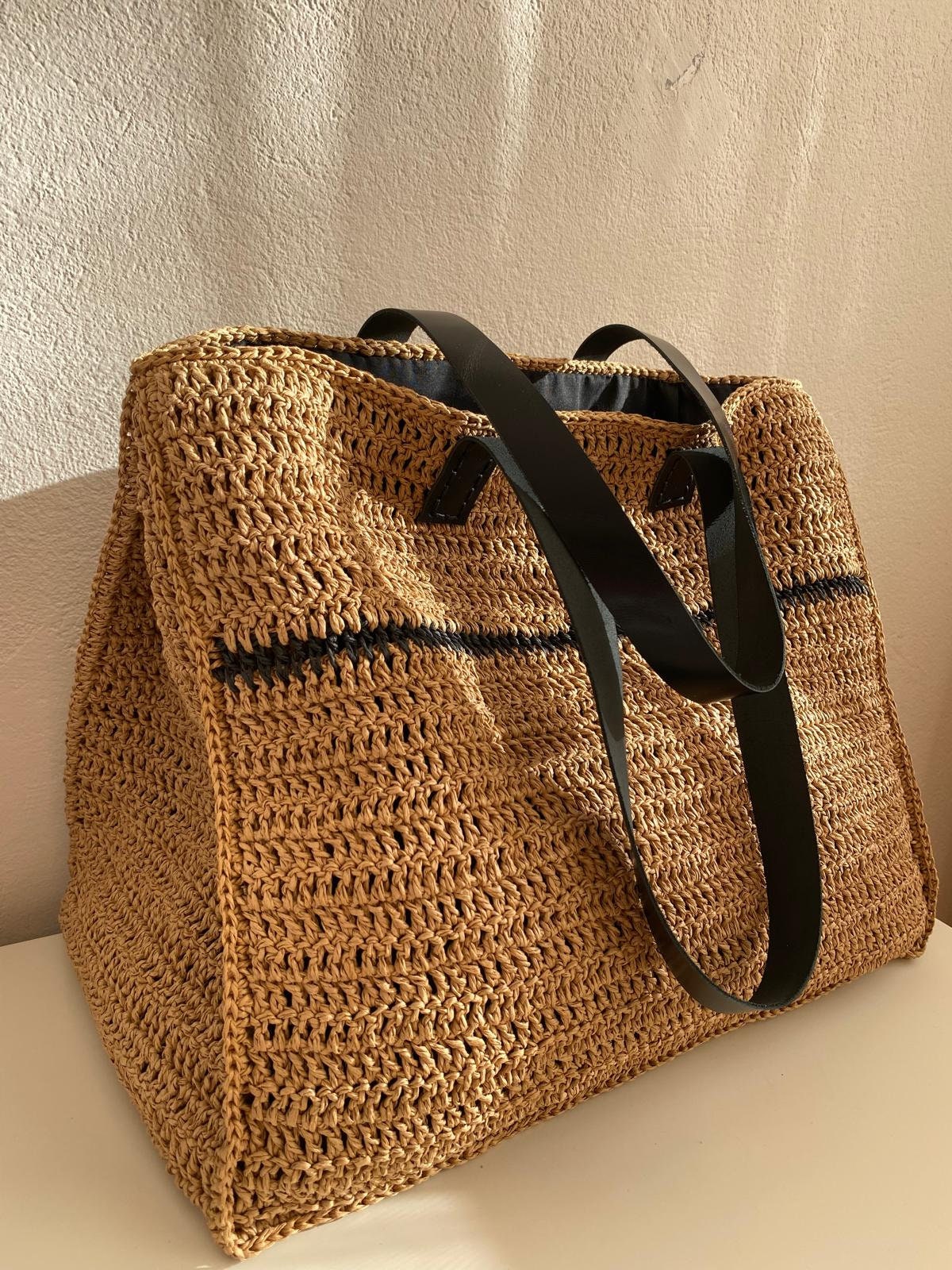 Sale-knitted Paper Yarn Bag Crochet Rope Summer Casual Knitted Bag ...