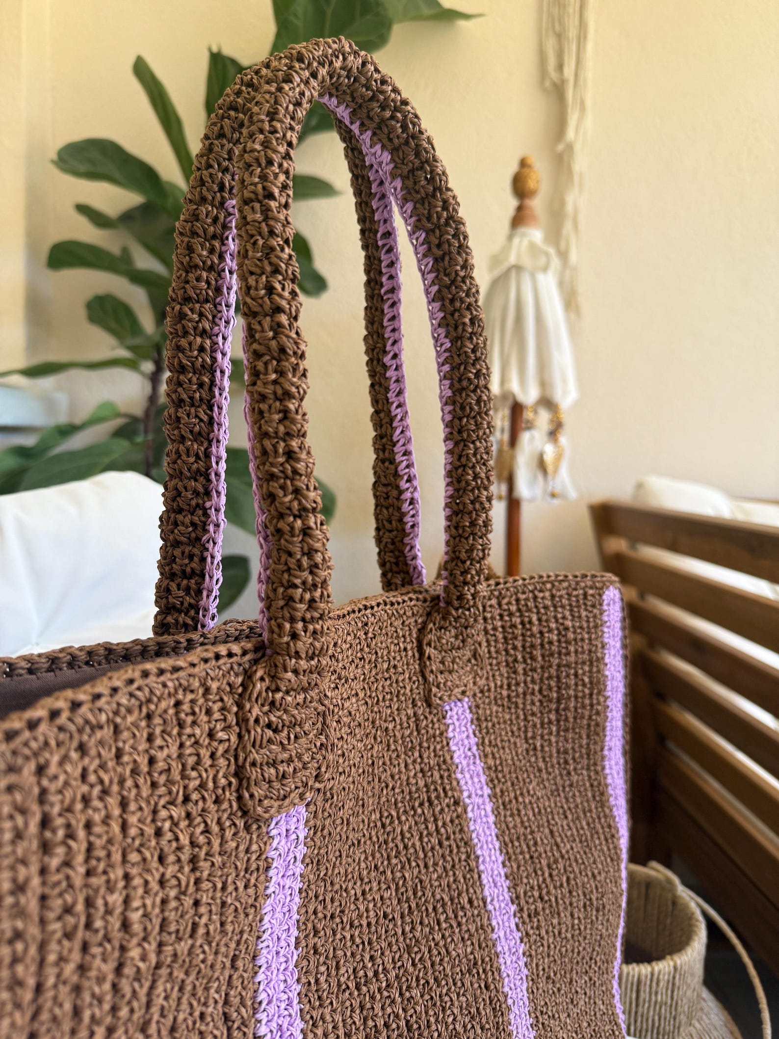 Crochet Paper Rope Tote Bag: Striped Beach Bag, Handmade - Etsy