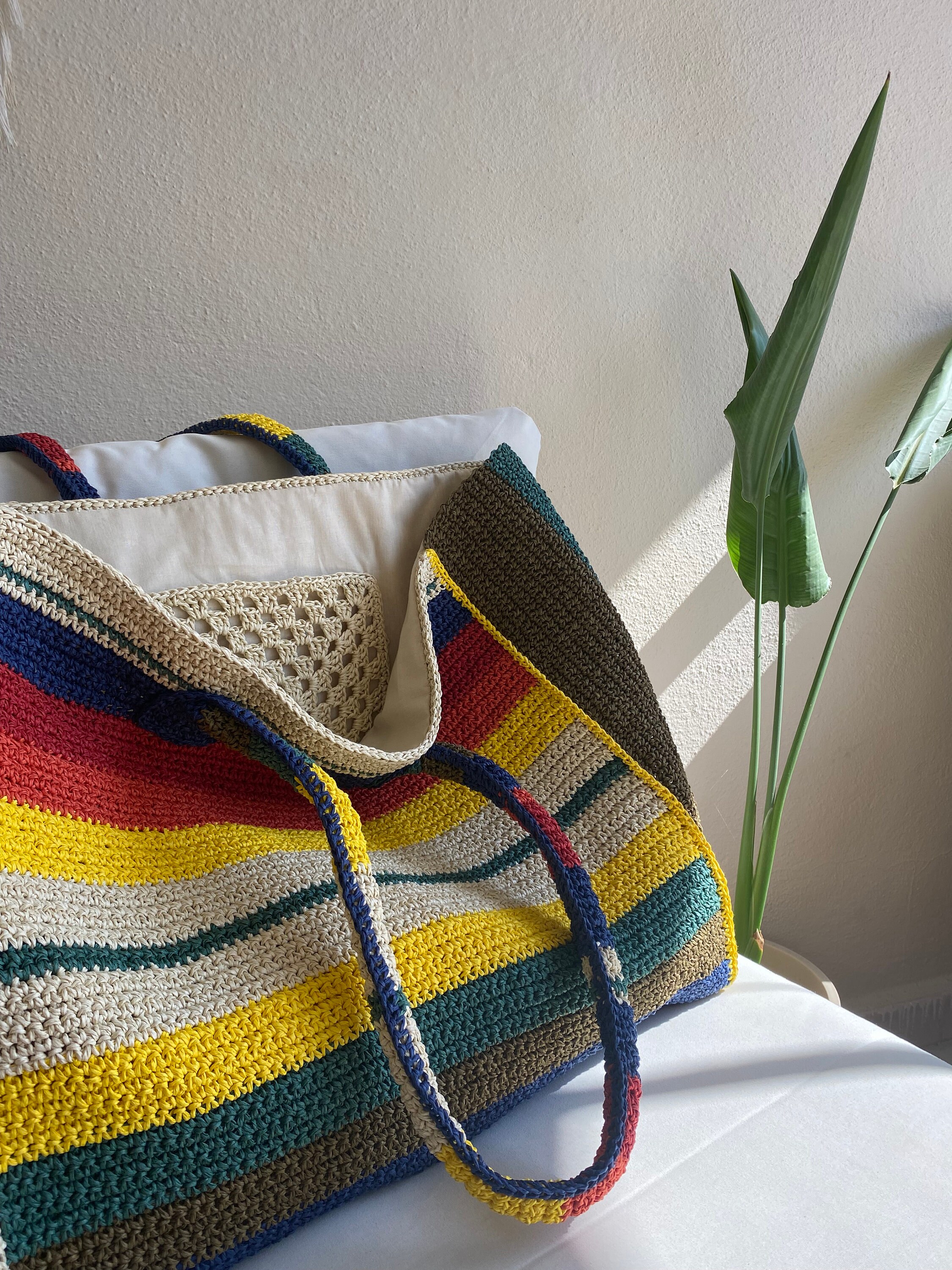 Handmade Knitted Paper Rope Bag: Striped Crochet Summer Tote - Etsy