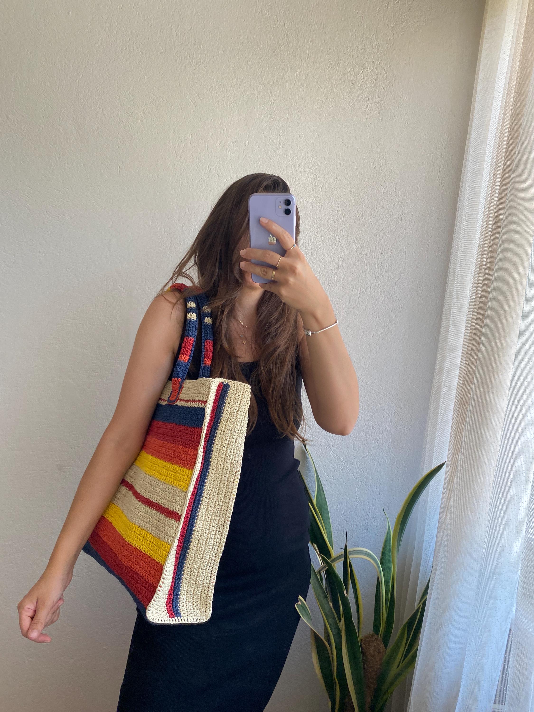 Handmade Knitted Paper Rope Bag: Striped Crochet Summer Tote - Etsy