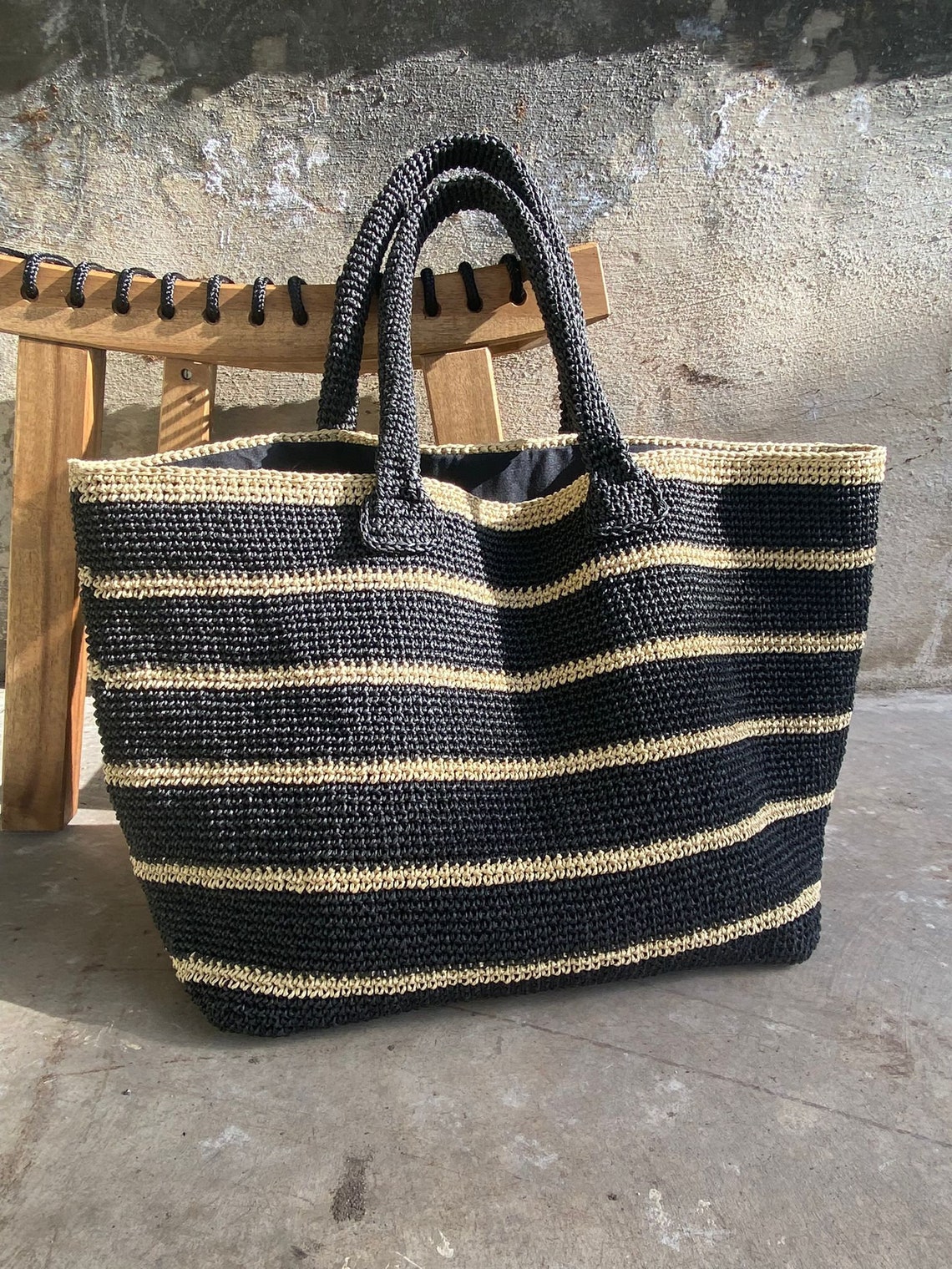 Handmade Knitted Paper Yarn Tote Bag: Lined Crochet Shoulder Bag - Etsy