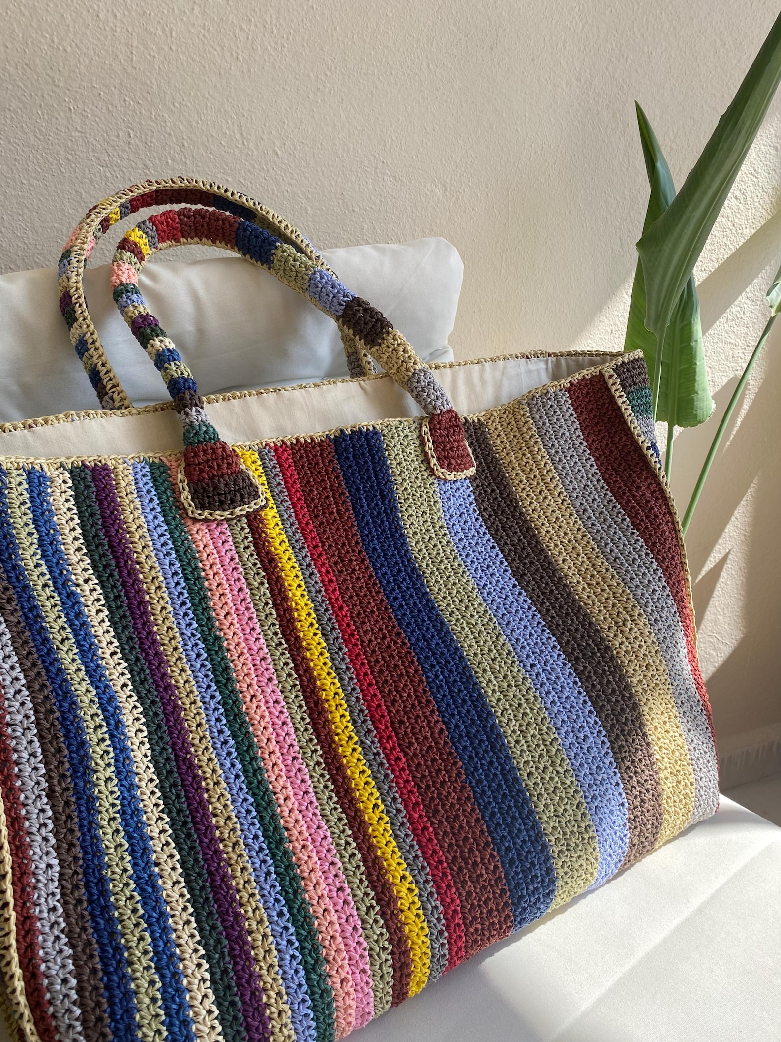 XL Colorful Crochet Tote Bag: Vintage Granny Stitch Duffel- - Etsy