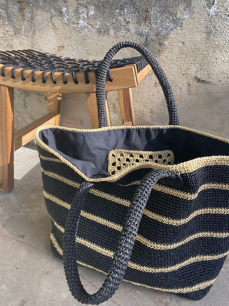 Handmade Knitted Paper Yarn Tote Bag: Lined Crochet Shoulder Bag - Etsy