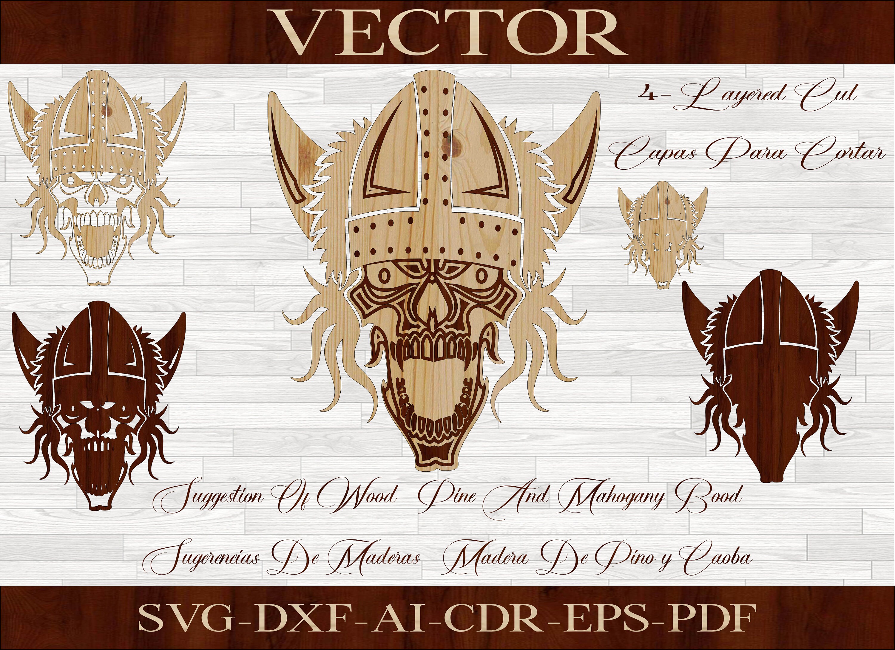 Vector corte láser SVG Calavera 4 capas para Corte laser - Etsy España