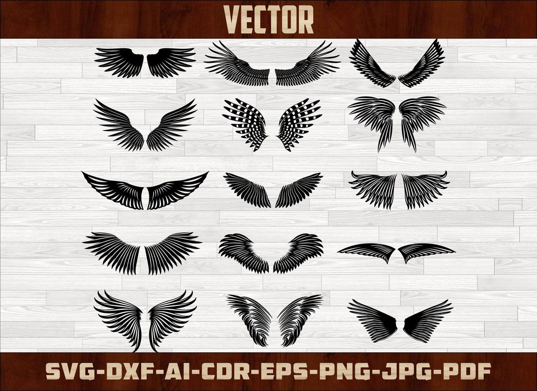 Vector Angel Wings X15 for Laser Cutting or Engraving Glowforge Vector ...
