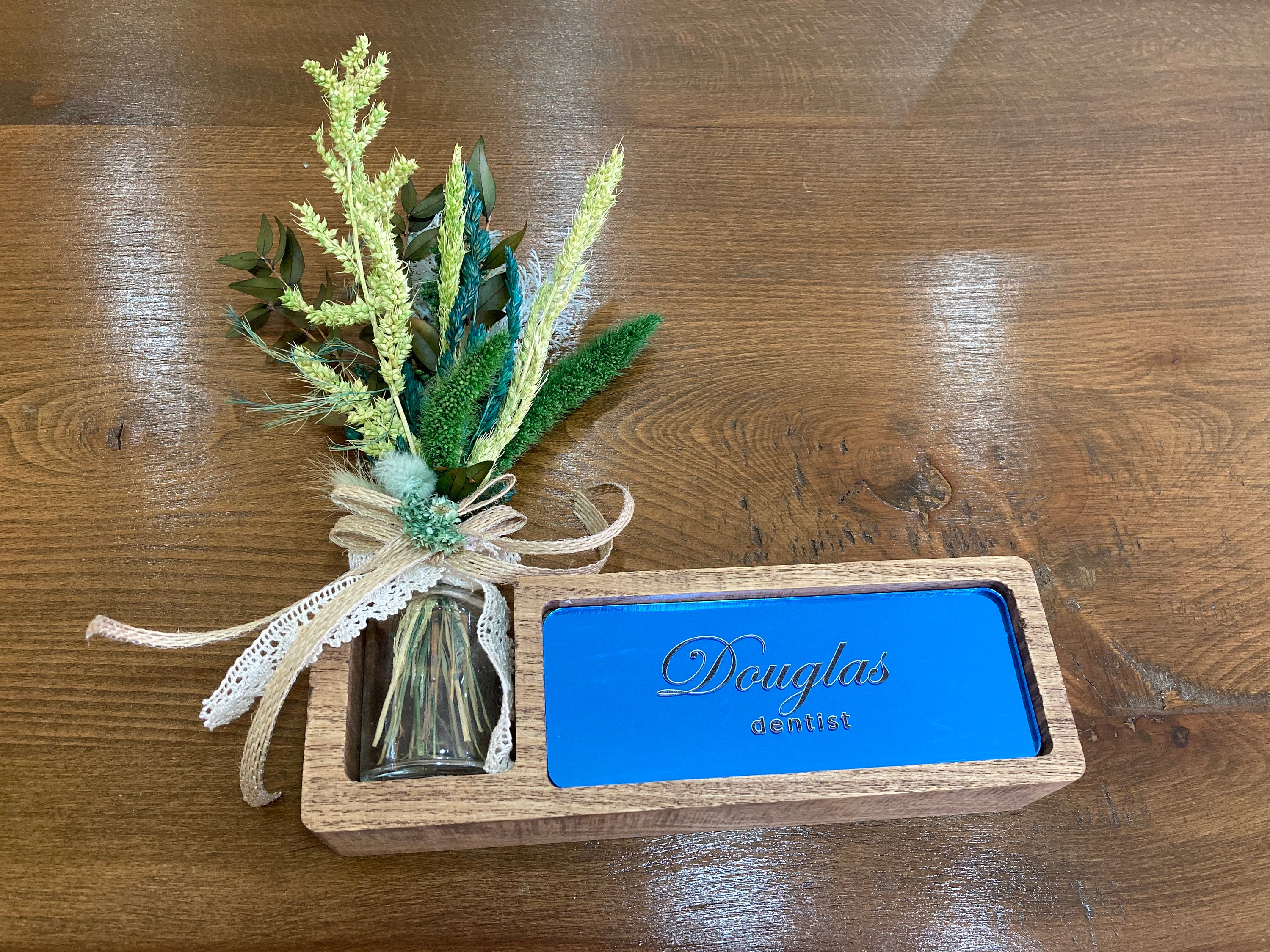 Personalized Desk Name Plate, Wooden Desk Name Plate With Flower, Gold ...