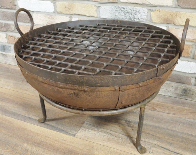 Antique Indian Metal Fire Pit With Stand - 60cm Kadai - Etsy