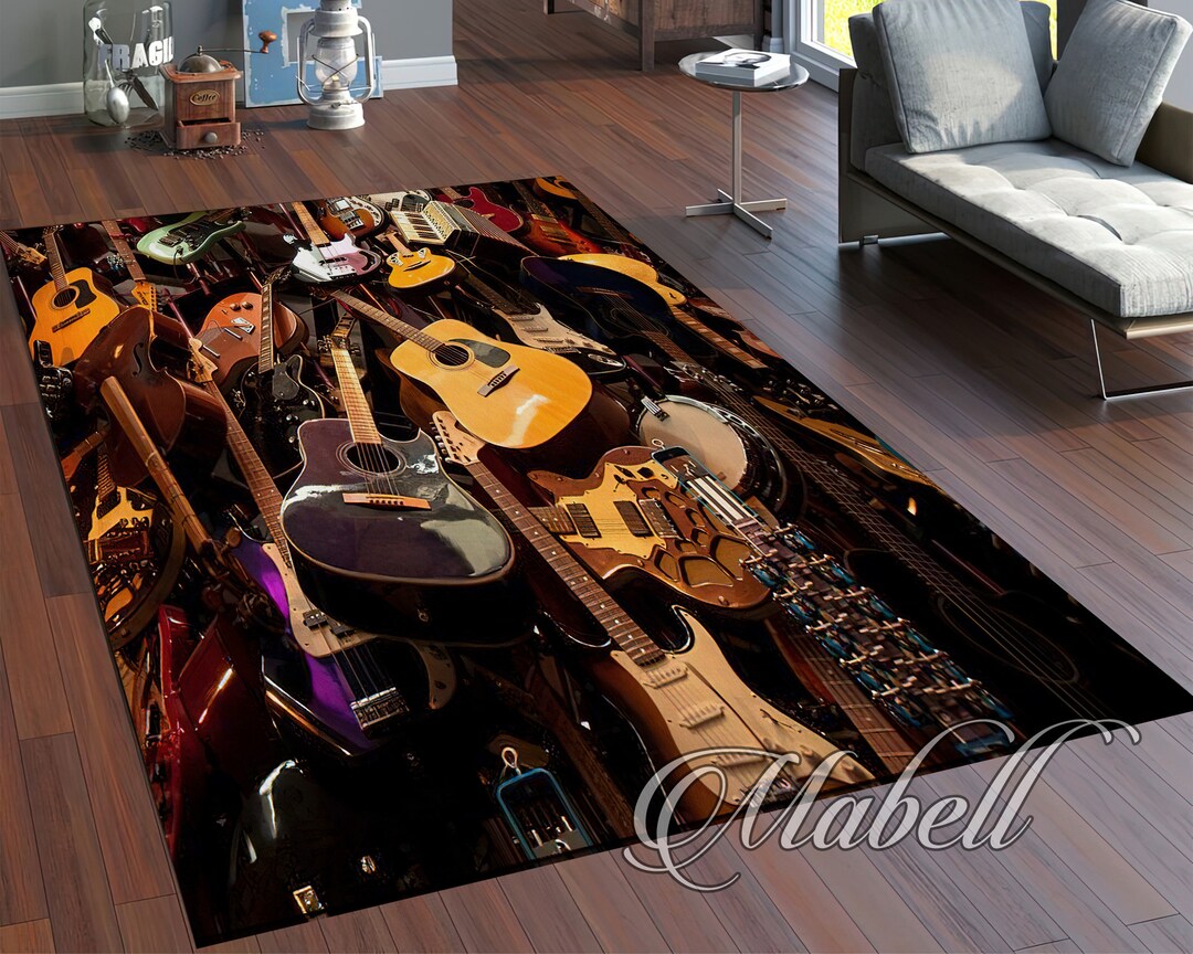 All Guitar Rug, Custom Guitar Rug, Guitar Player Gift, Nonslip Area Rug ...