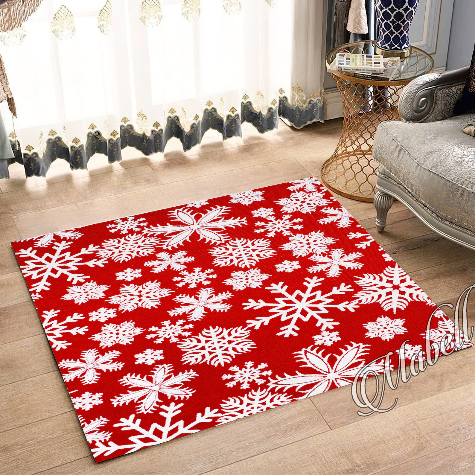 Christmas Rug, Merry Christmas Snowflakes Themed Nonslip Area Rug ...