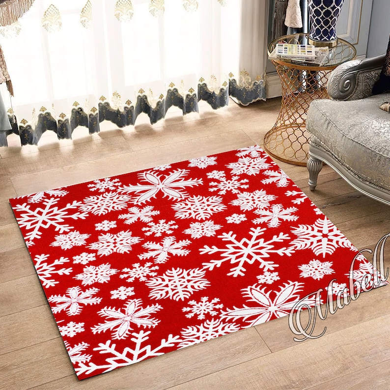 Christmas Rug, Merry Christmas Snowflakes Themed Nonslip Area Rug ...
