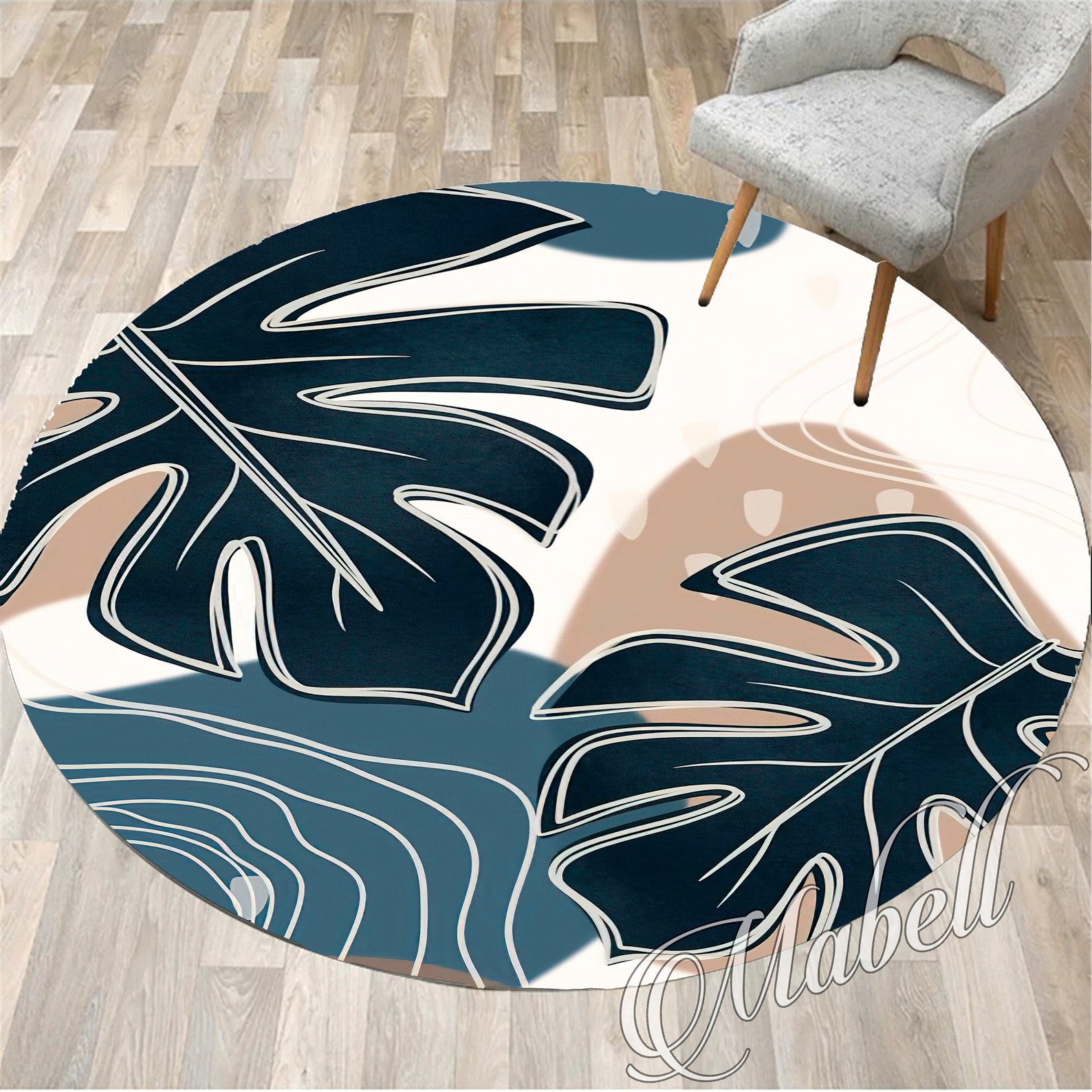 Leaf Plant Rug, Plant Leaf Themed Boho Round Nonslip Area Rug, Onedraw ...