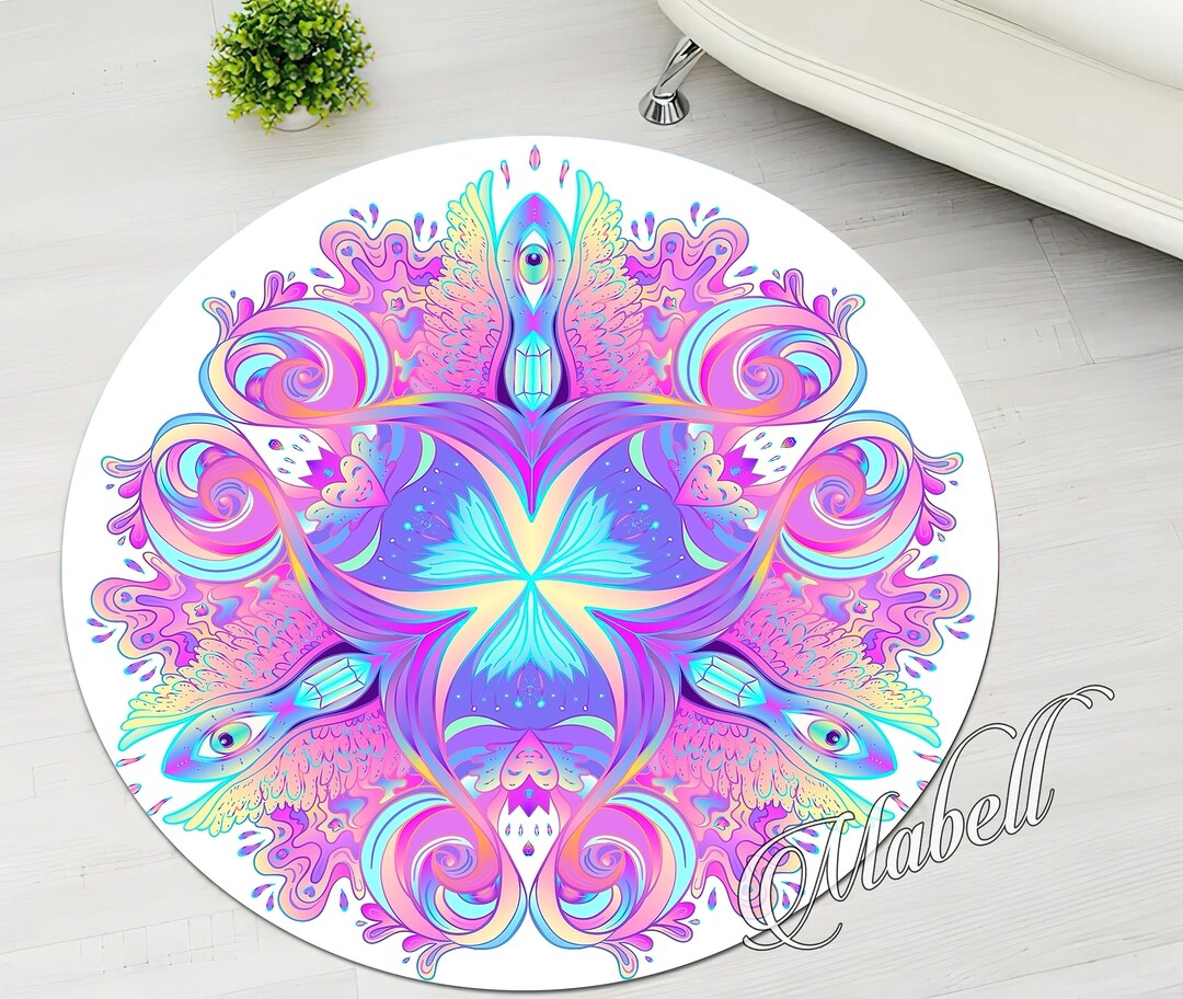 Mystic Round Rug, Sacred Symbol With Eyes Themed Nonslip Area Rug ...