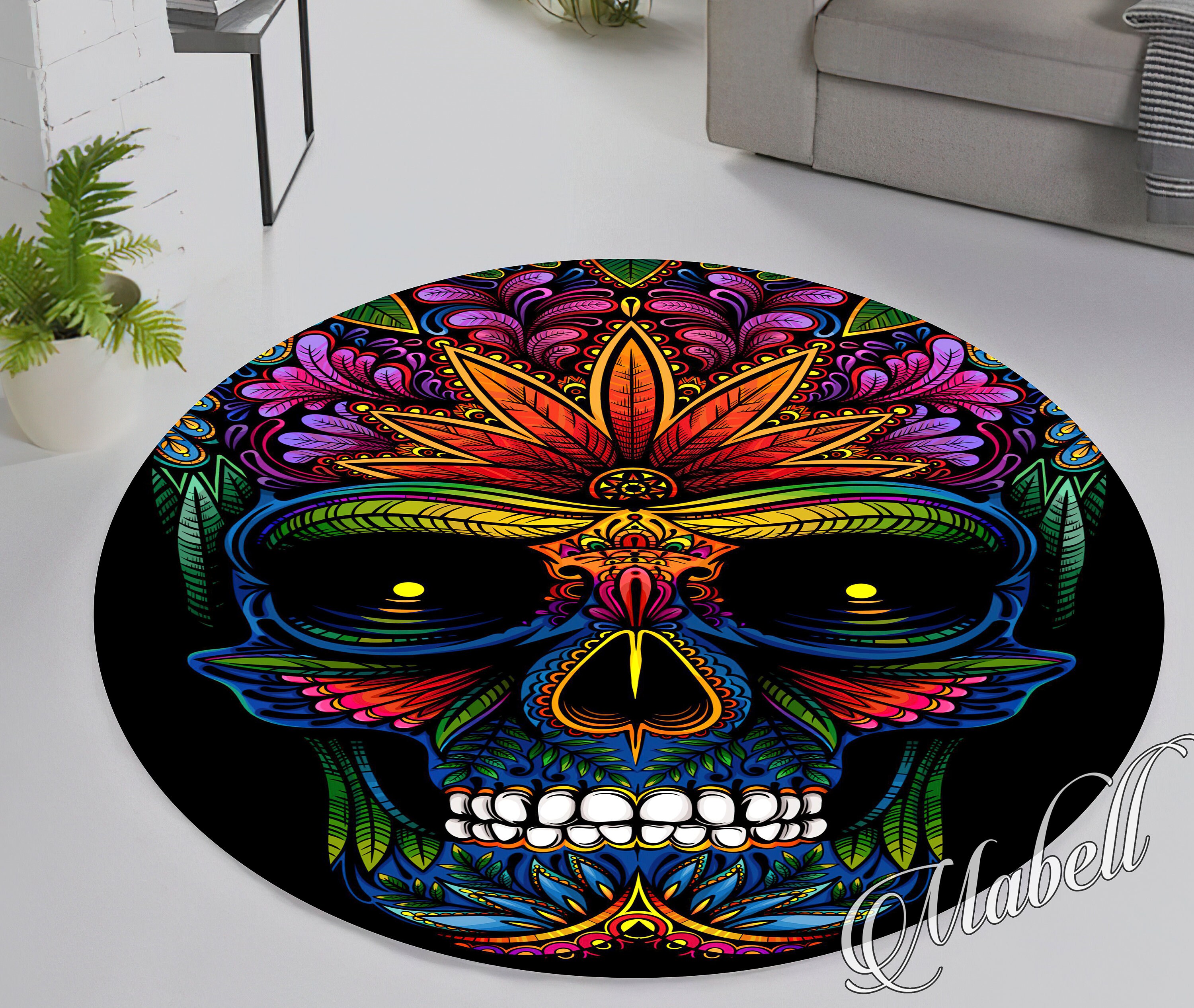Skull Rug Colorful Skull Themed Nonslip Area Rug Round Rug - Etsy