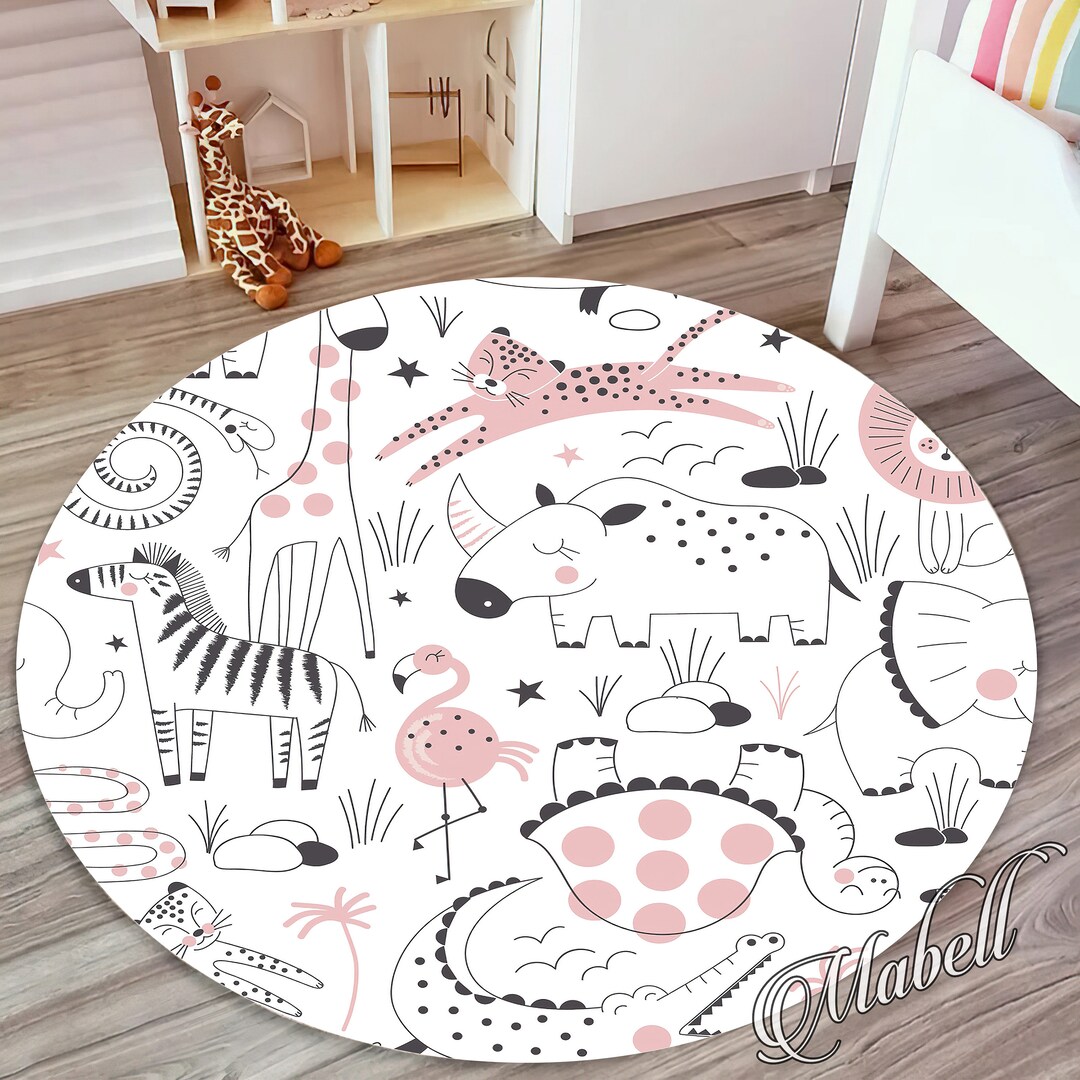 Crocodile Nursery Round Rug, Funny Animals Nonslip Rug, Snake Toddler ...