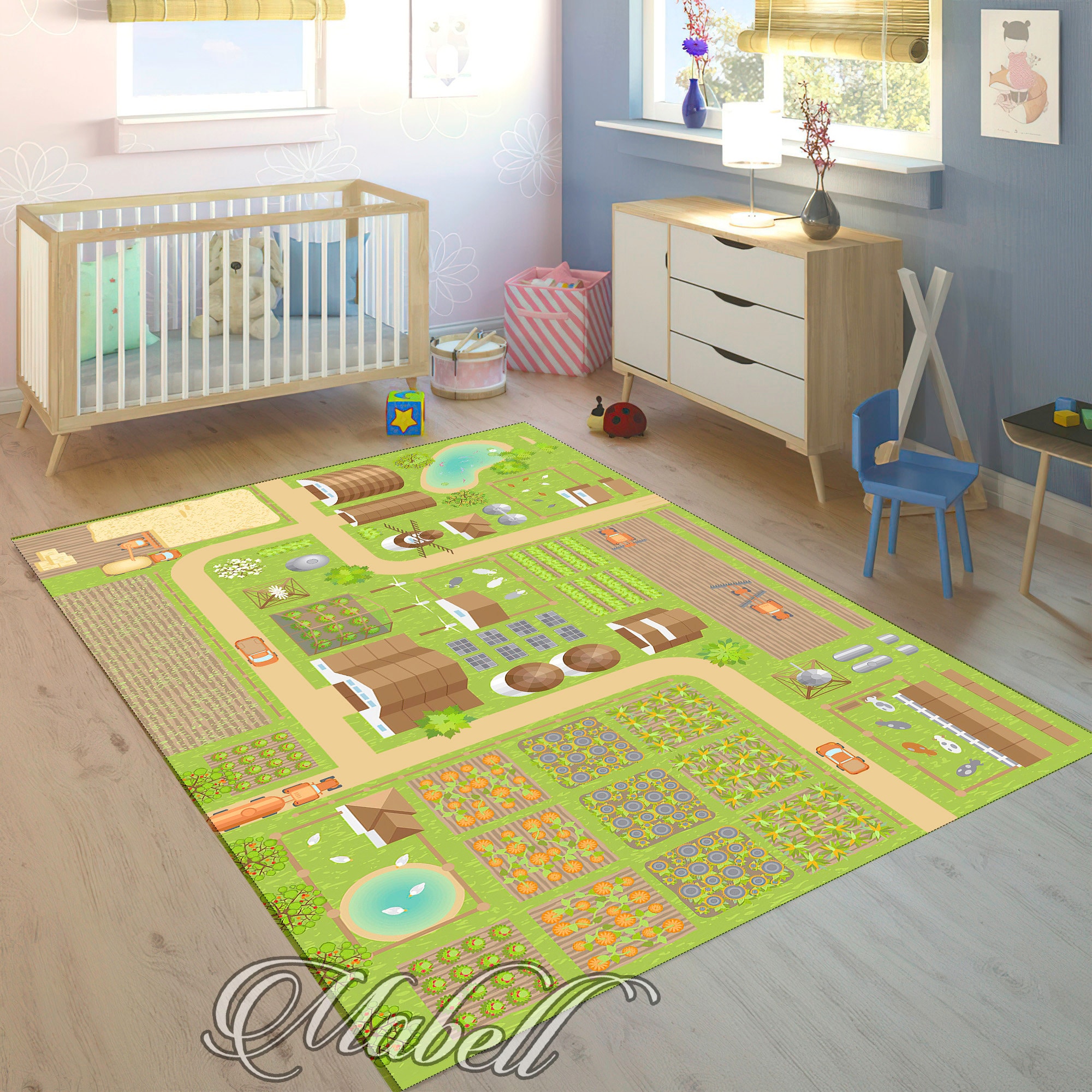 Farm Rug Kids Room Rug Farm Roads and Fields Vegetable - Etsy