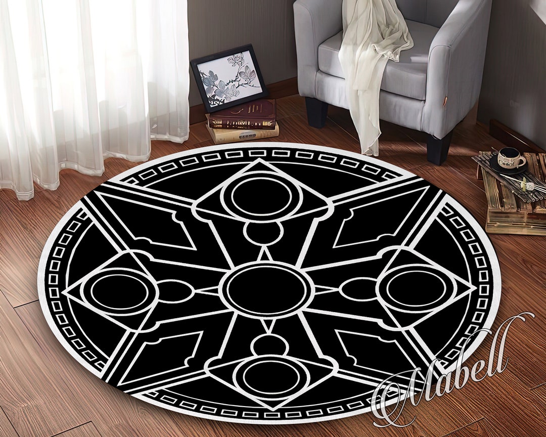 Rune Round Rug, Rune Magic Geometry Themed Nonslip Area Rug, Design Rug ...