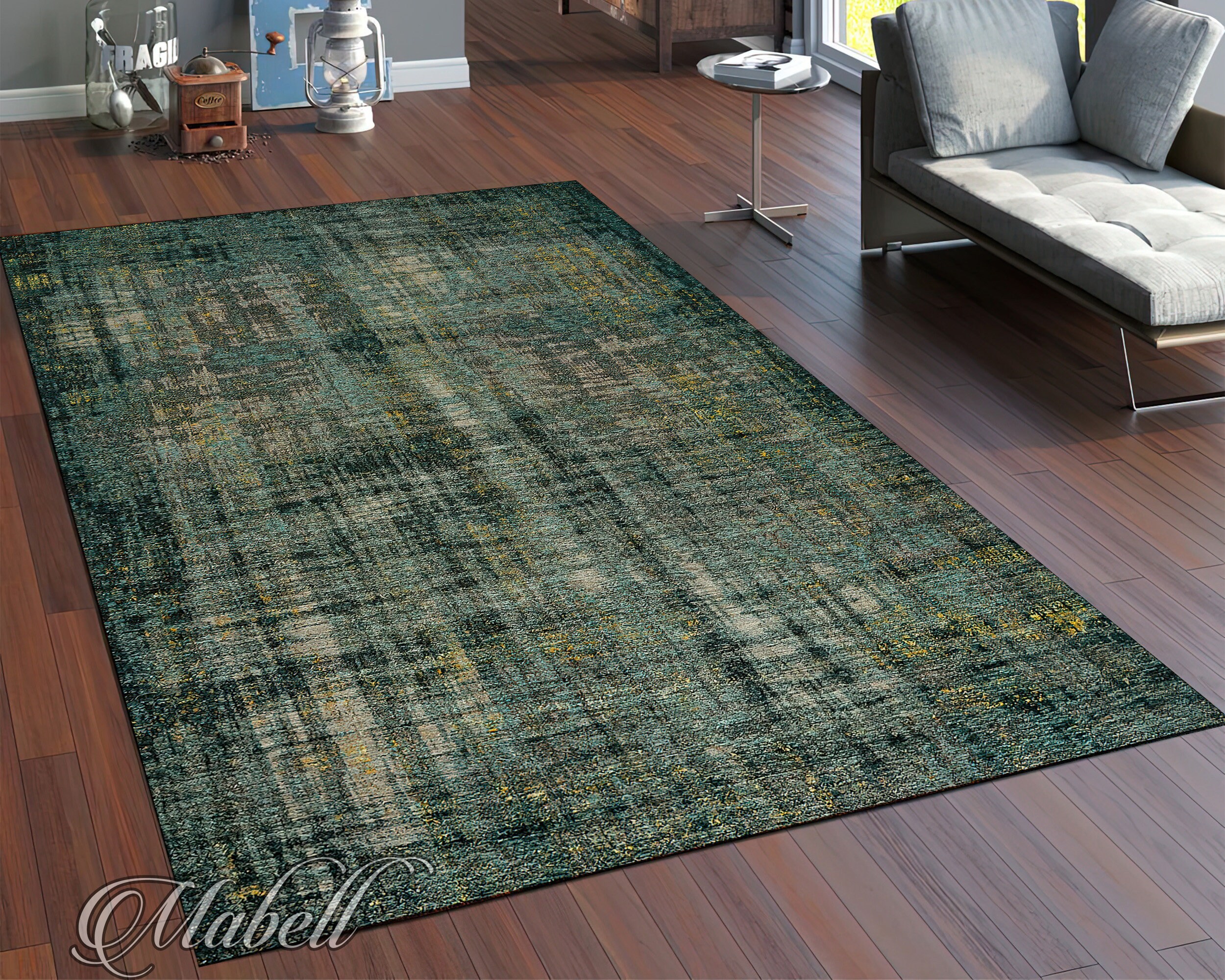 Grunge Rug Green Grunge Worn Style Pattern Nonslip Area Rug - Etsy