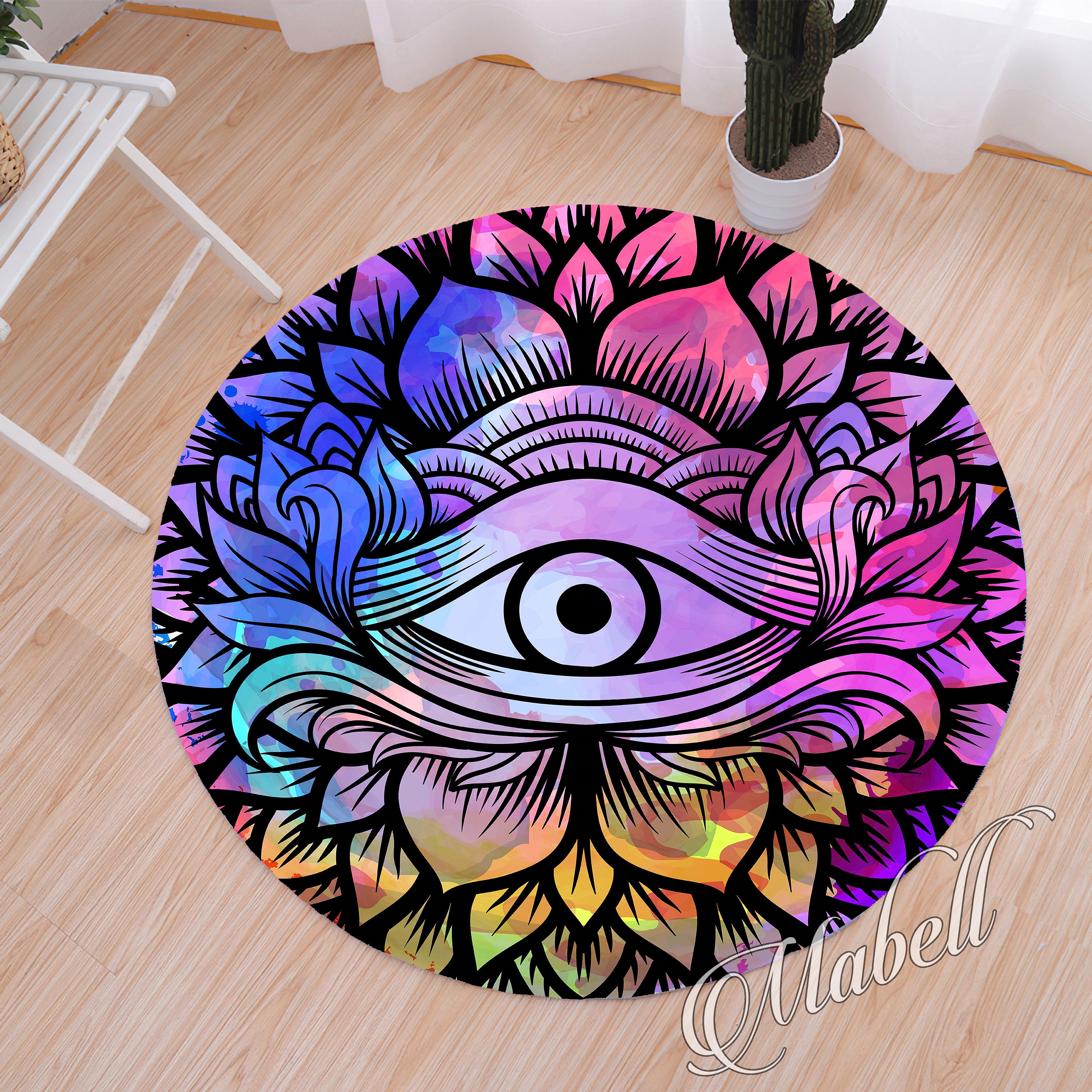 Mystic Round Rug, Sacred Symbol With Eye Themed Nonslip Area Rug ...
