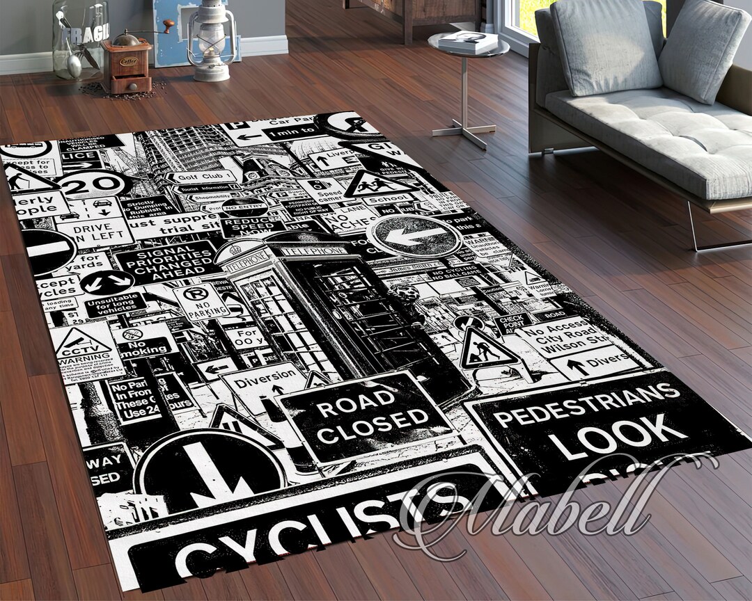 Road Signs Rug, Street Sign Design Nonslip Area Rug, Traffic Sign Rug ...