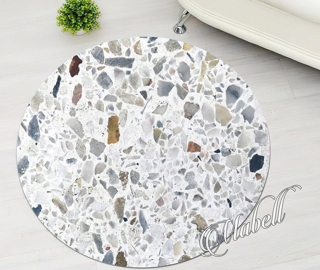 Pebble Stone Rug, Terrazzo Mosaic Texture Pattern Nonslip Area Rug ...