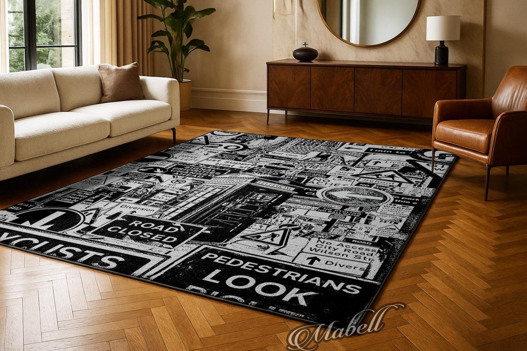 Traffic Signs Rug Urban City Street Art Rug Nonslip Kitchen Carpet ...