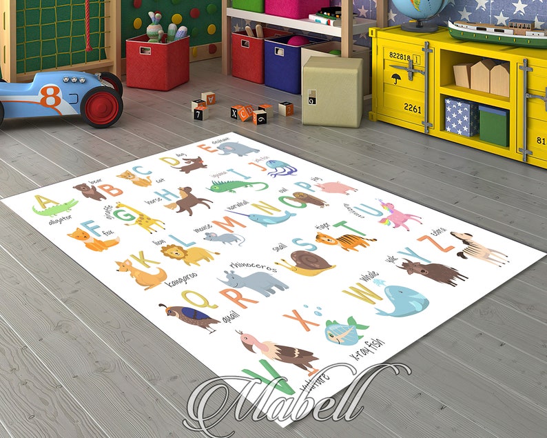 Alphabet Rug, Cute Animals Alphabet Themed Nonslip Area Rug, Kids Room ...