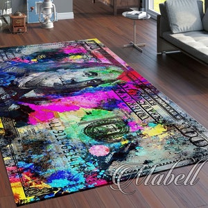100 Dollar Bill Rug, Colorful Dollar One Hundred Themed Nonslip Area ...