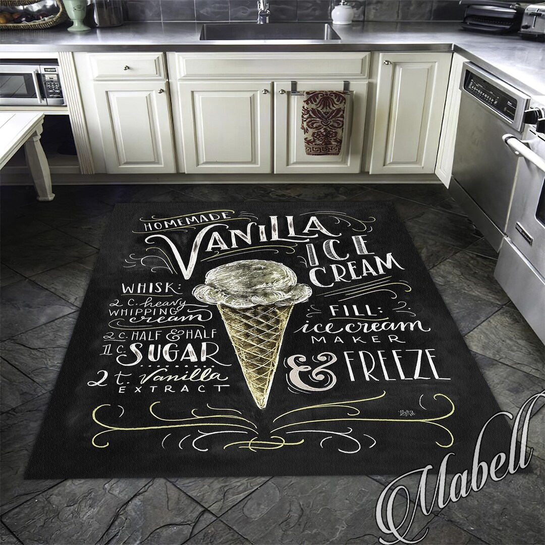 Ice Cream Rug, Vanilla Ice Cream Recipe Themed Nonslip Area Rug ...