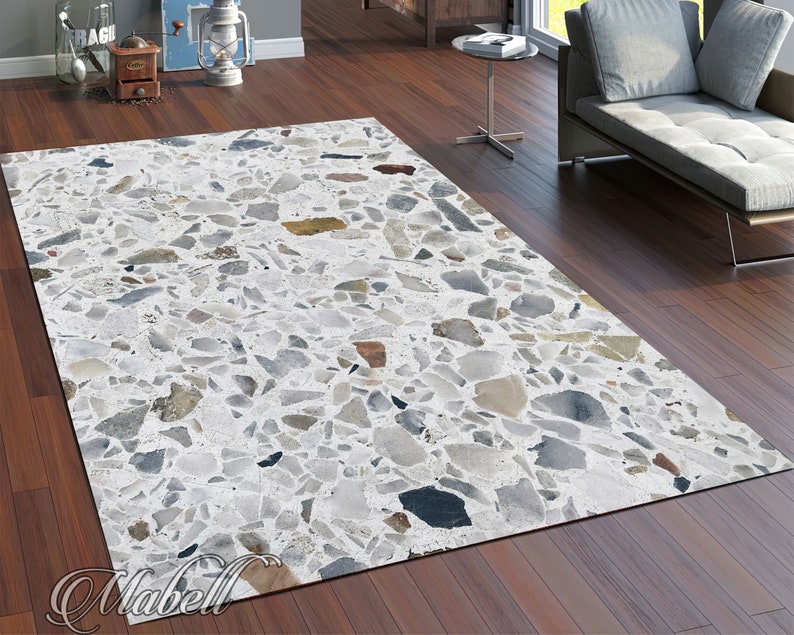 Pebble Stone Rug, Terrazzo Mosaic Texture Pattern Nonslip Area Rug ...