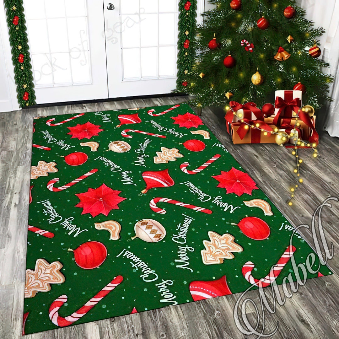Christmas Rug, Merry Christmas Sugar Tree Themed Nonslip Area Rug ...