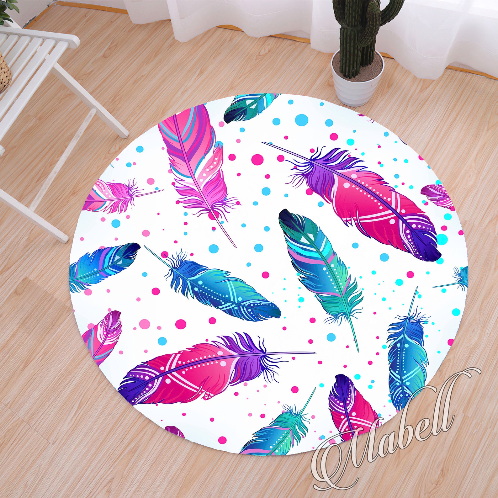 Feather Rug, Painted Bird Feathers Themed Nonslip Area Rug, Neon Color ...