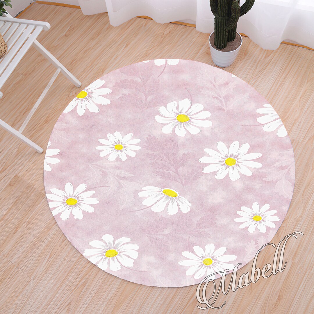Daisy Round Rug, Cute Blossom Themed Nonslip Area Rug, Plant Exotic ...