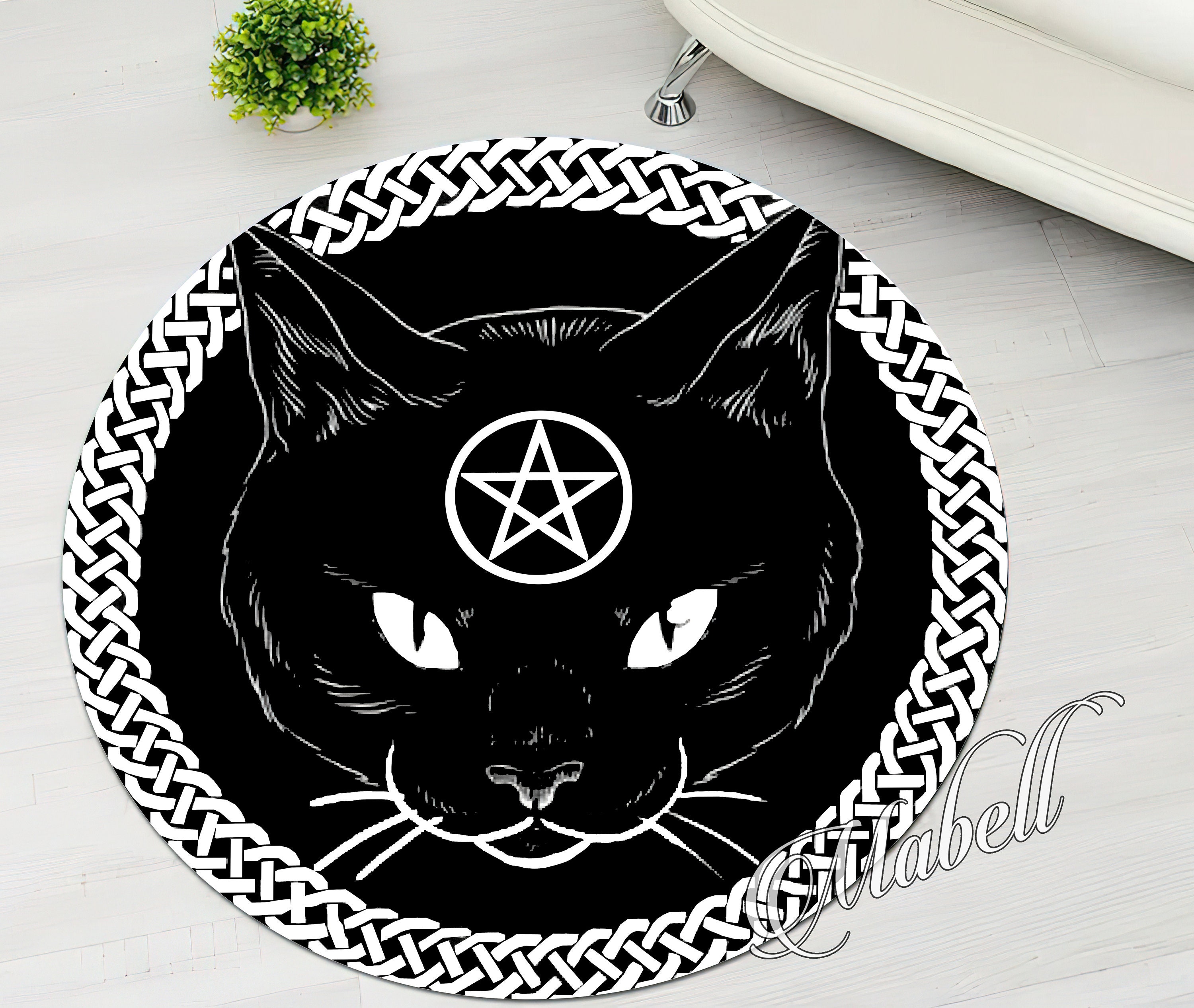 Black Cat Round Rug Black Cat Pentagram Themed Nonslip Area - Etsy